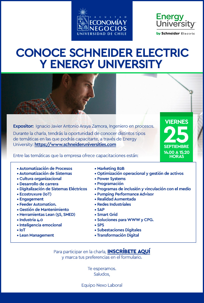 INSCRÍBETE Y CONOCE A SCHNEIDER ELECTRIC Y ENERGY UNIVERSITY | Pregrado FEN